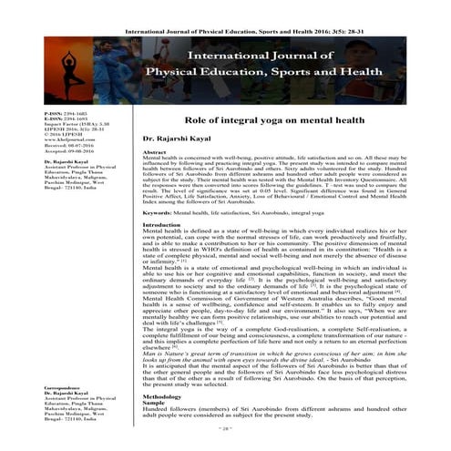 Role of integral yoga on mental health | PDF