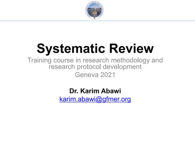 Systematic Reviews: A Comprehensive Guide | PPTX