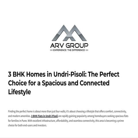 3 BHK Homes in Undri-Pisoli: The Perfect Choice for a Spacious and Connected Lifestyle | ARV New ...