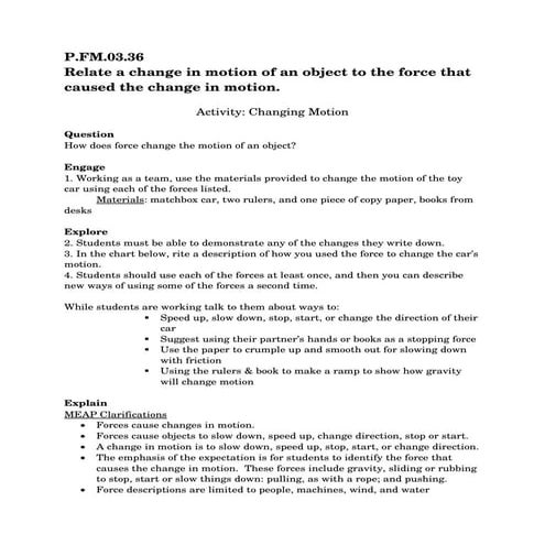 3. Changing Motion Lesson | PDF