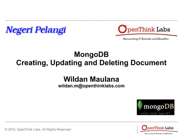 Creating, Updating and Deleting Document in MongoDB | PPT Creating, Updating and Deleting Document in MongoDB | PPT