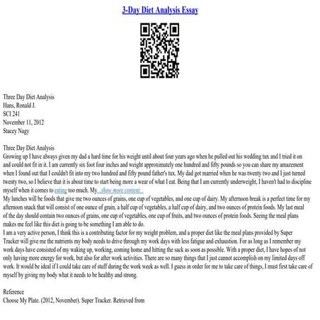 3-Day Diet Analysis Essay | PPT