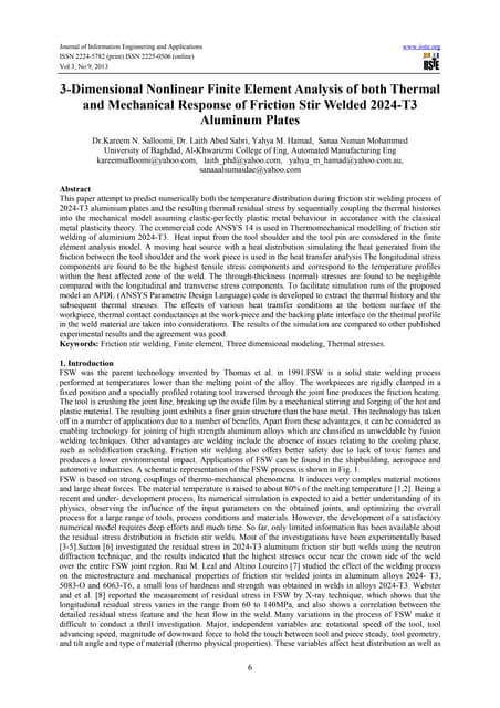 REVIEW ON THERMAL, THERMO-MECHANICAL AND THERMAL STRESS DISTRIBUTION DURING FRICTION STIR ...