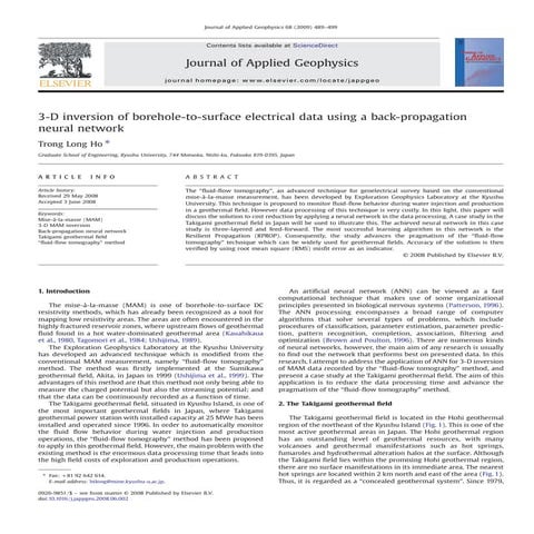 3 D Inversion Of Borehole To Surface Electrical Data Using A Back Propagation Pdf Geography