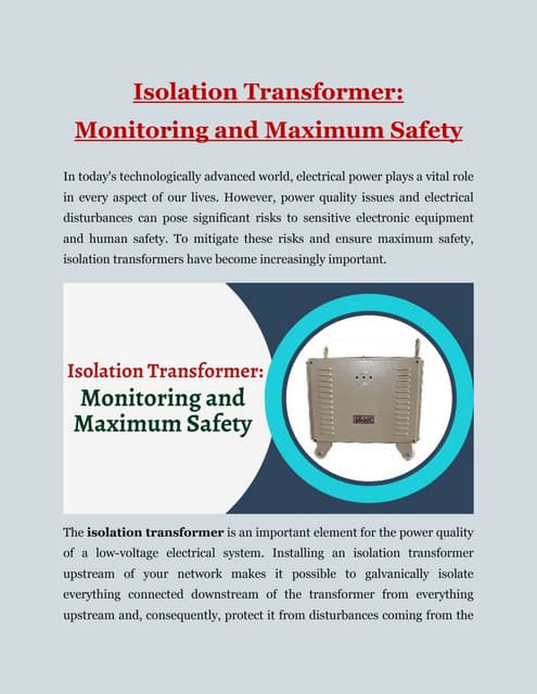 Isolation Transformer Monitoring And Maximum Safety Pdf