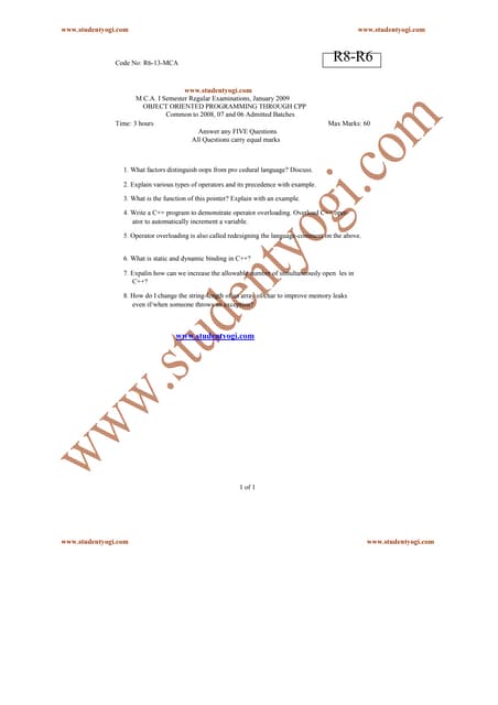 3 Mca Object Oriented Programming Through Cpp Set1 Pdf