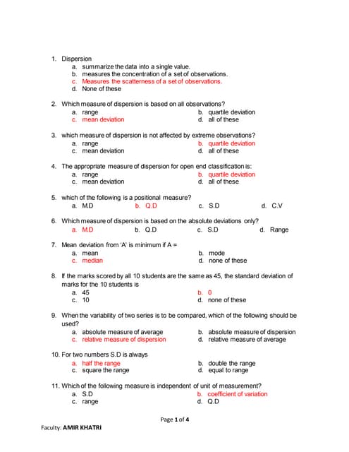 Biostatistics multiple choice questions(1) | PDF | Physics | Science