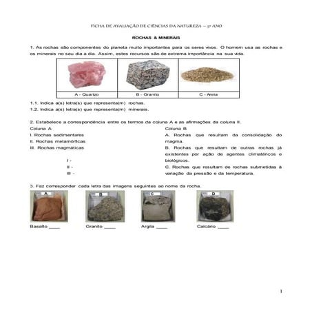 Grafico De Rochas E Minerais Para Imprimir Resumo De Rochas