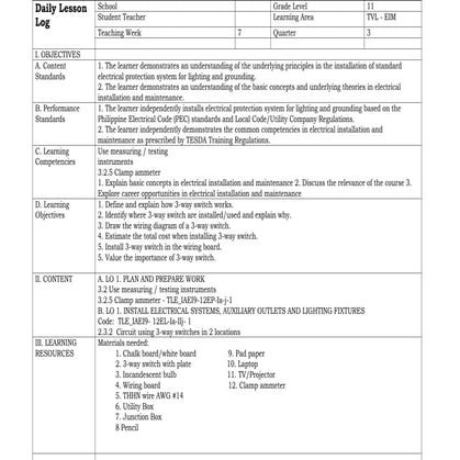 3-way switch Lesson Plan used to develope knowledge and skills of ...