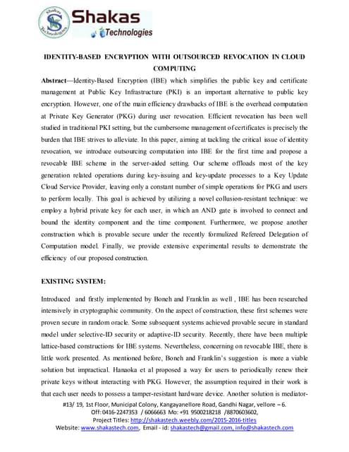 Identity Based Encryption With Outsourced Revocation In Cloud Computing Pdf
