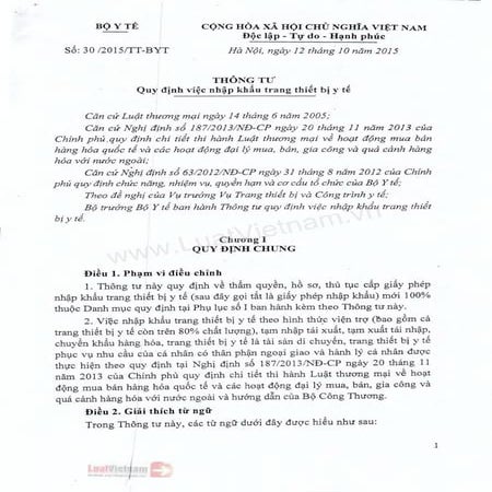 Thông tư 30/2015/TT-BYT: Quy định việc nhập khẩu trang thiết bị y tế | PDF
