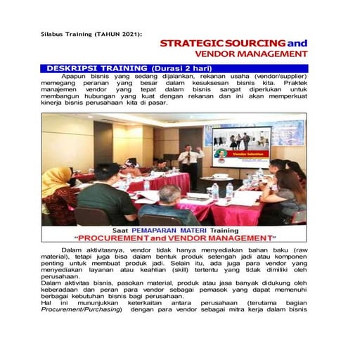 (2021) Silabus Training "STRATEGIC SOURCING and VENDOR MANAGEMENT" | DOCX