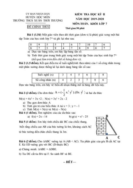 Đề Thi HK2 Toán 7 - THCS Đặng Công Bình | PDF