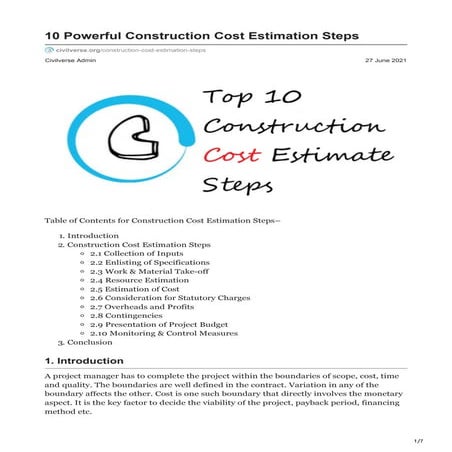 10 Powerful Construction Cost Estimation Steps | PDF