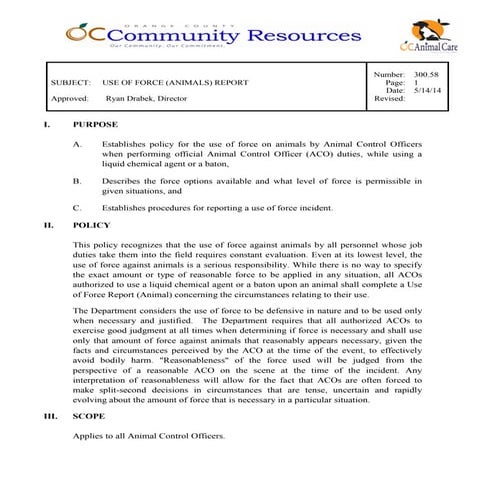 300.58 use of force (animals) report | PDF