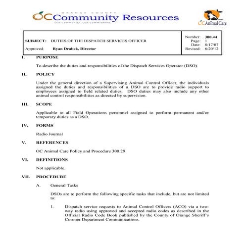 300.44 duties of the dispatch services operator | PDF