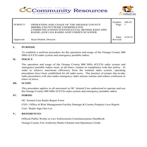 300.43 operation and usage of the orange county 800 m hz countywide ...