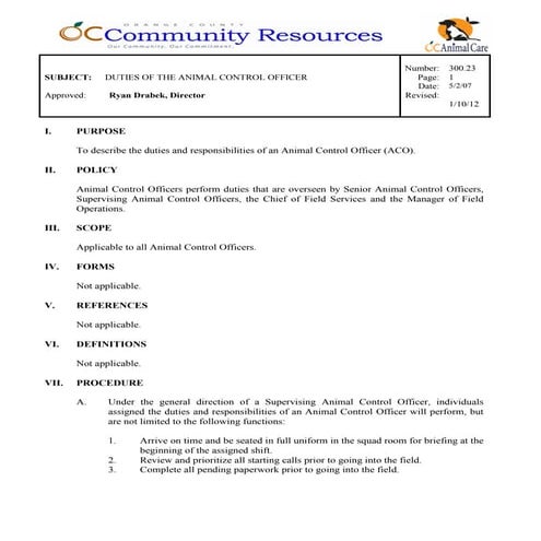 300.23 duties of the animal control officer | PDF | Veterinary Medicine ...
