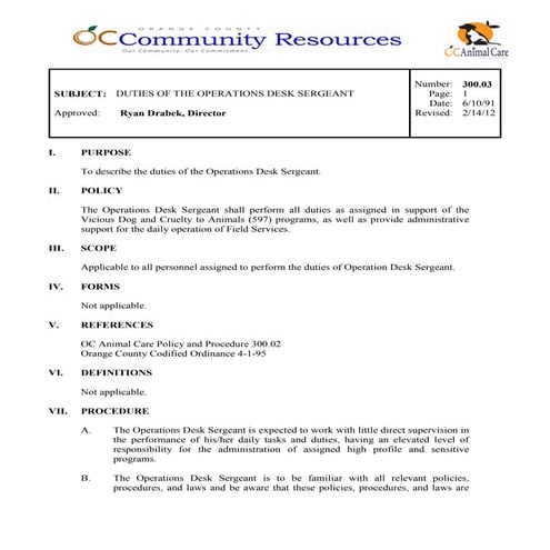 300.03 duties of the operation desk sergeant | PDF