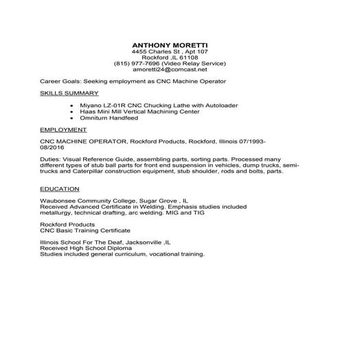 Anthony Moretti Resume | PDF