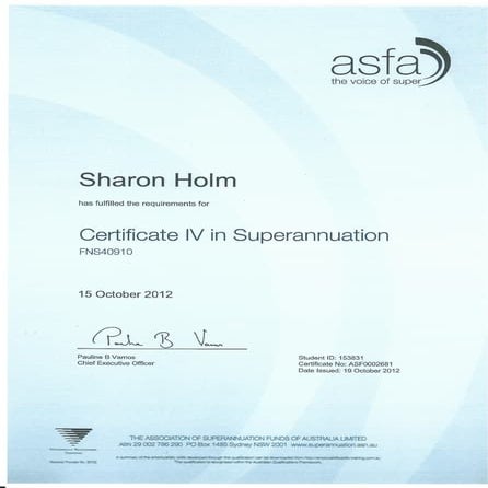 ASFA Certificate 4 in Superannuation Sharon Holm | PDF