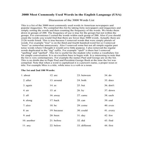 3000 most commonly used words in the english language | DOC