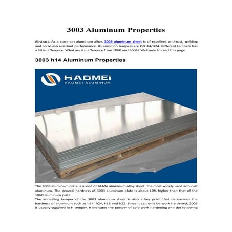 3003 Aluminum Properties | PDF