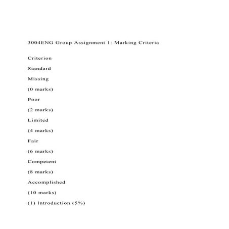 3004ENG Group Assignment 1 Marking Criteria Criterion .docx