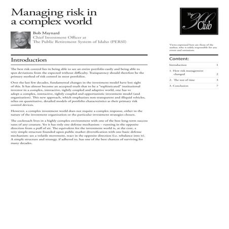 Managing Risk In A Complex World - Bob Maynard | PDF