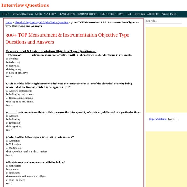 300 Top Measurement And Instrumentation Objective Type Questions And Answers 1 Pdf
