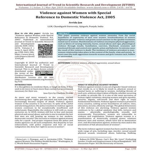 Violence against Women with Special Reference to Domestic Violence Act ...