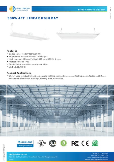 2F Linear LED High Bay Lights 100w SPECS-J-Ray Lighting | PDF