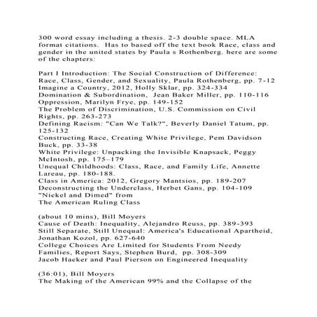 300 word essay including a thesis. 2-3 double space. MLA format cita.docx