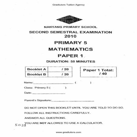 2010 Primary 5 Maths sa2 Nanyang Primary | PDF