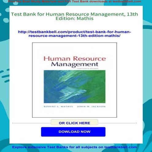 Test Bank for Human Resource Management, 13th Edition: Mathis | PDF