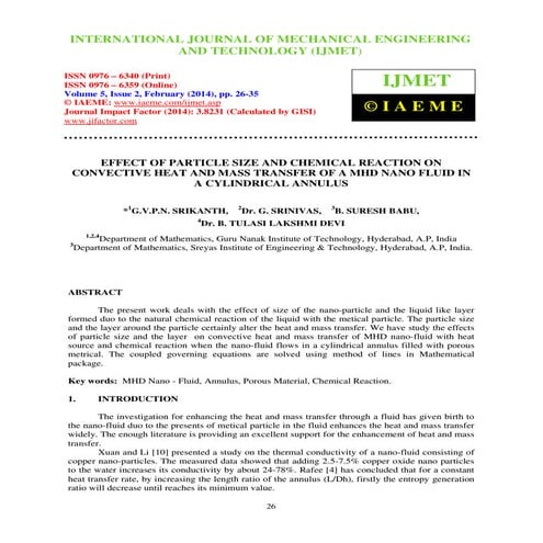 Effect Of Particle Size And Chemical Reaction On Convective Heat And Mass Transfer Of A Mhd Nano
