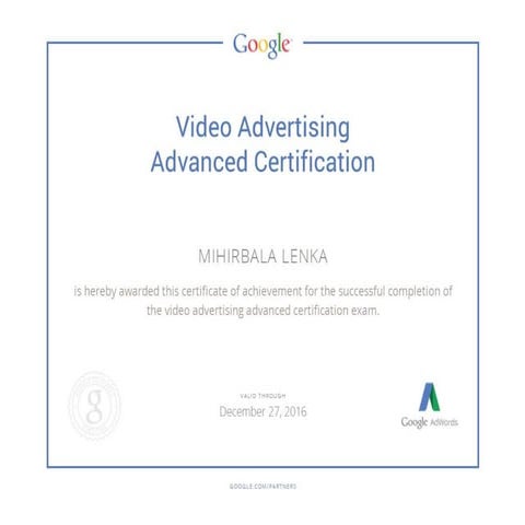 video advertising- Certification | PPT