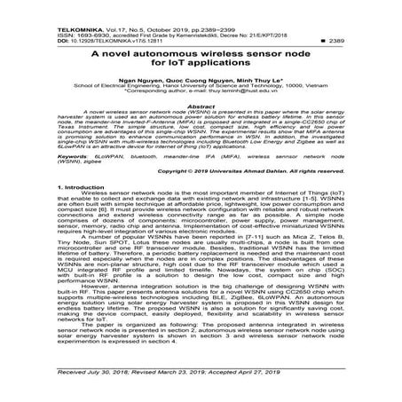 A novel autonomous wireless sensor node for IoT applications | PDF