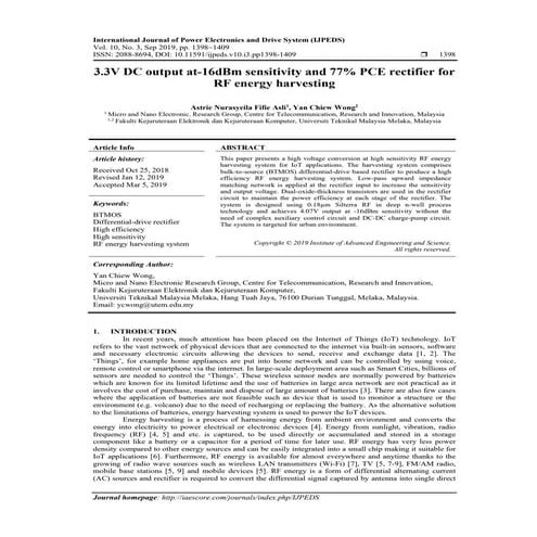 3.3V DC output at -16dBm sensitivity and 77% PCE rectifier for RF ...