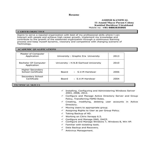 Resume Ashish new | DOC | Operating Systems | Computer Software and Applications