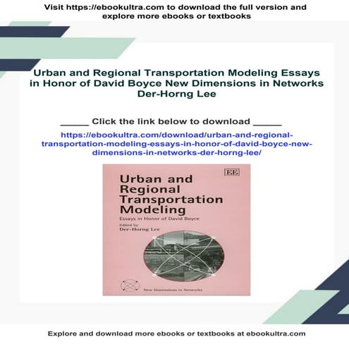 Urban and Regional Transportation Modeling Essays in Honor of David ...