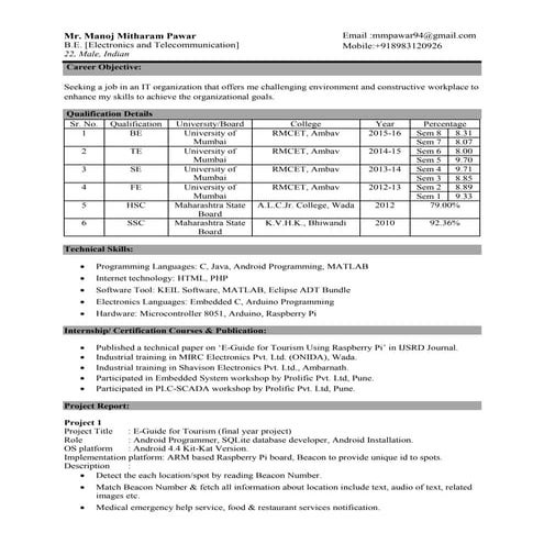 Manoj_resume | PDF | Computing | Technology & Computing