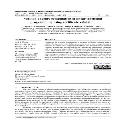 Verifiable Secure Computation Of Linear Fractional Programming Using Certificate Validation Pdf