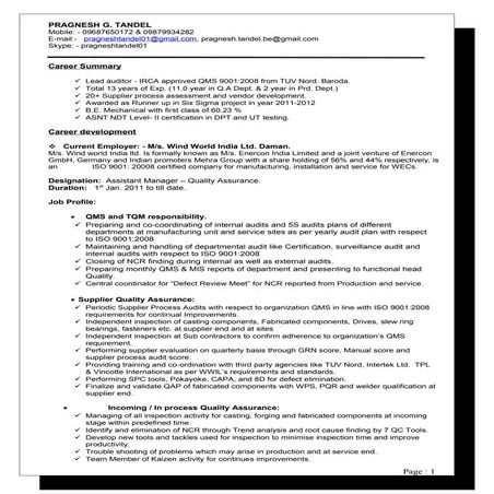 Resume -QMS -Pragnesh Tandel | DOC