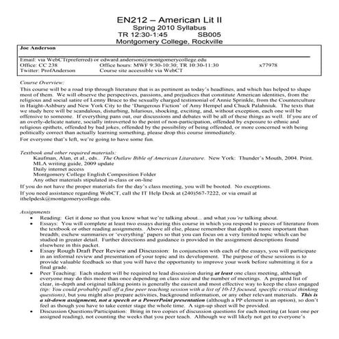 Edward Anderson - syllabus - American Lit II | PDF