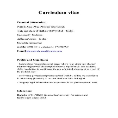 amal cv (1) | DOCX | Pharmaceutical Industry | Industries
