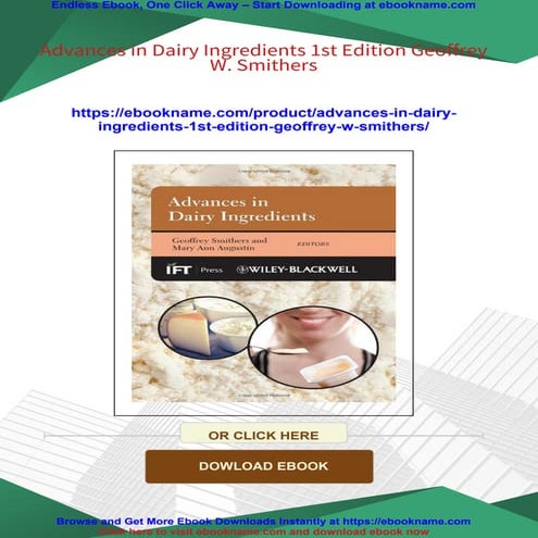 Advances in Dairy Ingredients 1st Edition Geoffrey W. Smithers | PDF