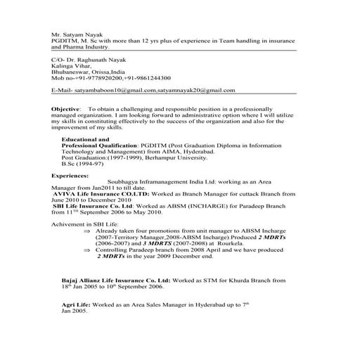 Satyam CV - Copy | DOC | Sales | Business