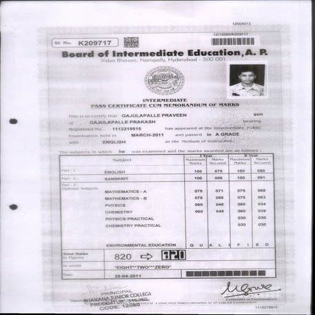 Intermediate Mark Sheet | PDF