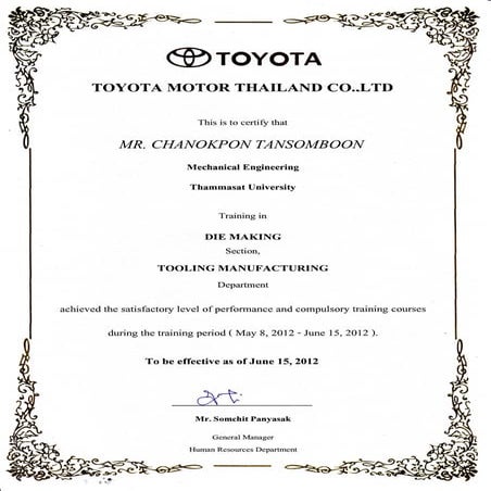 Toyota Certificate | PDF